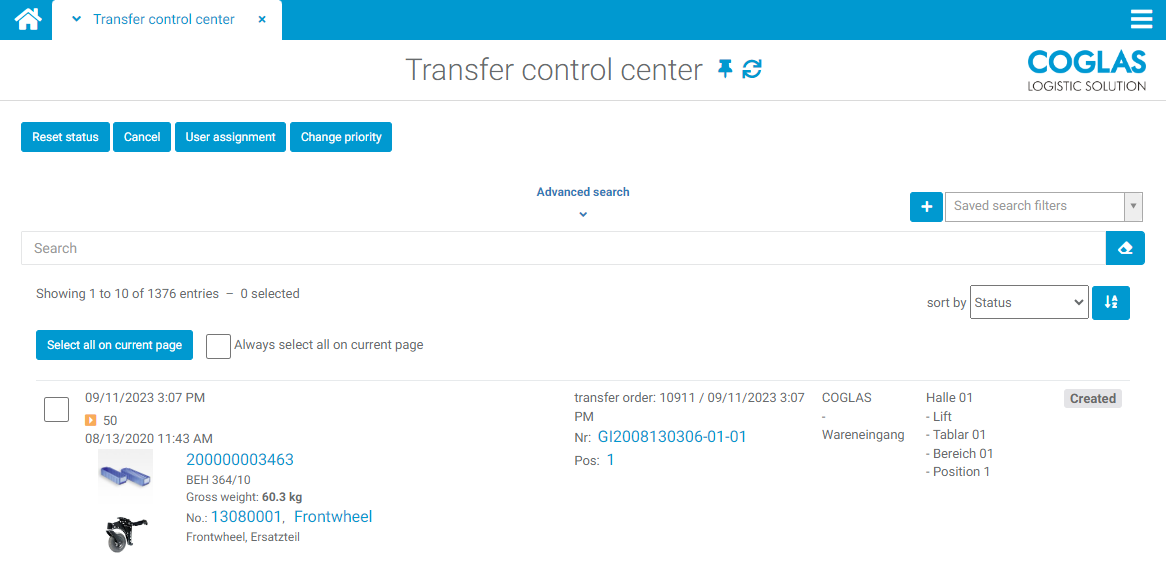 Transfer control center